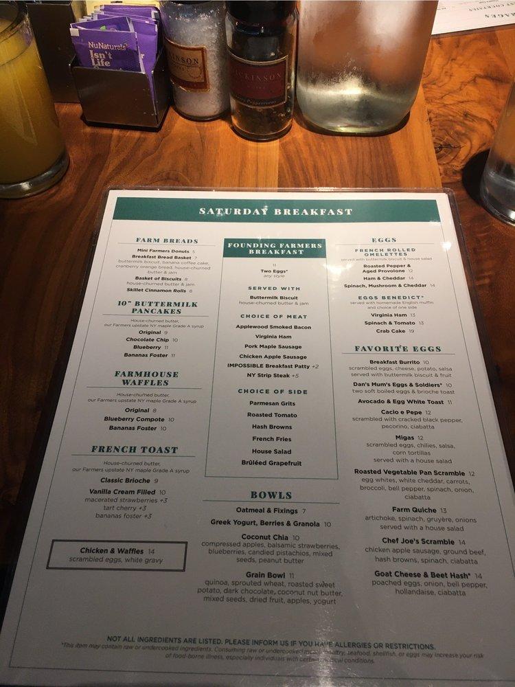Menu at Founding Farmers Reston Station restaurant, Reston