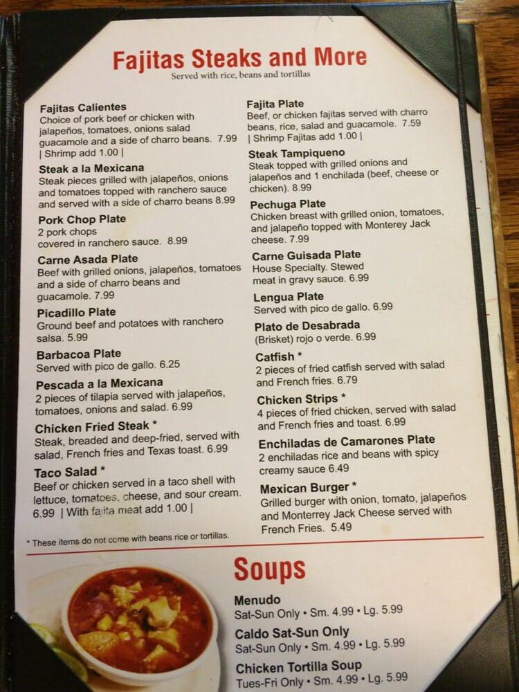 Menu at The Palm Mexican Restaurant, New Braunfels