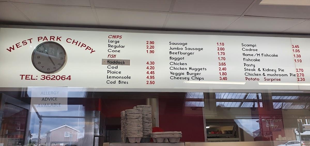 Menu at West Park Chippy fast food, Plymouth