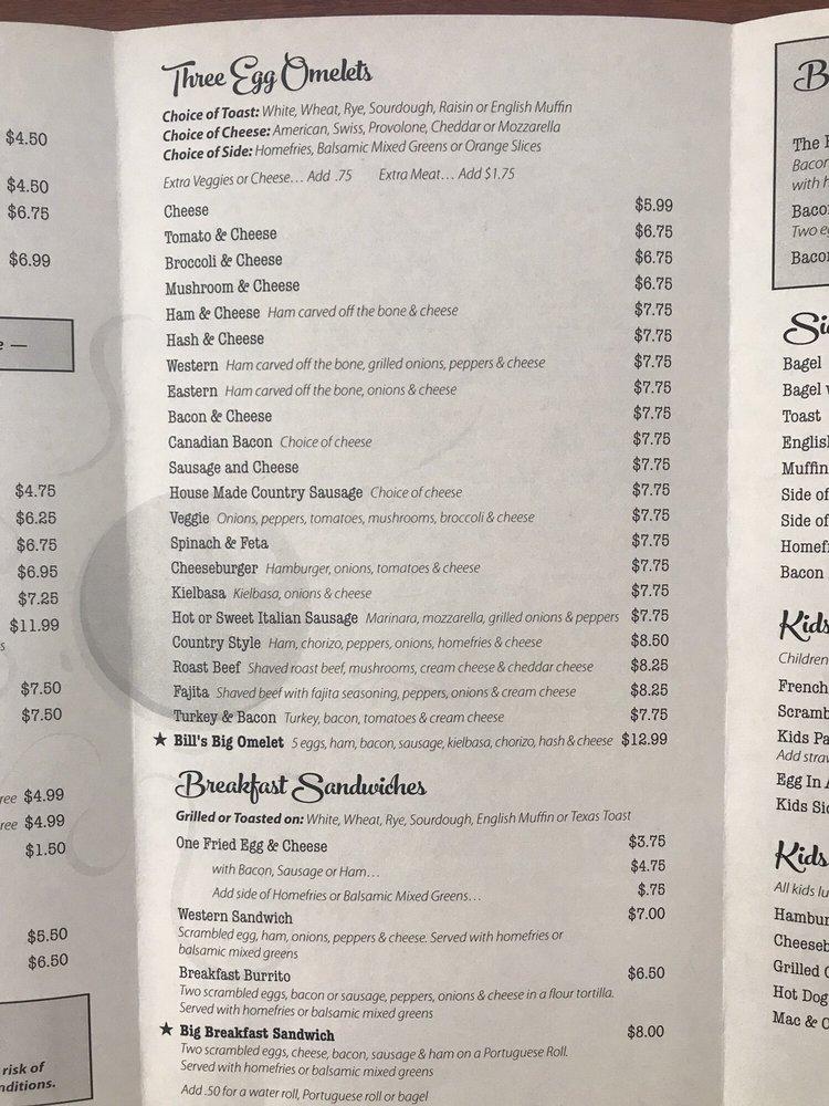 Menu at Evan's Egg House restaurant, Ludlow