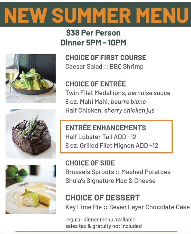 Menu at Shula's Restaurants, Fort Lauderdale