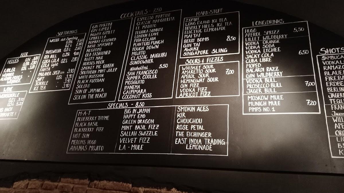Menu at BrickBar, Landshut