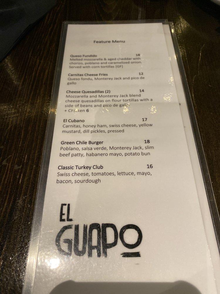 Menu at El Guapo pub & bar, Vancouver
