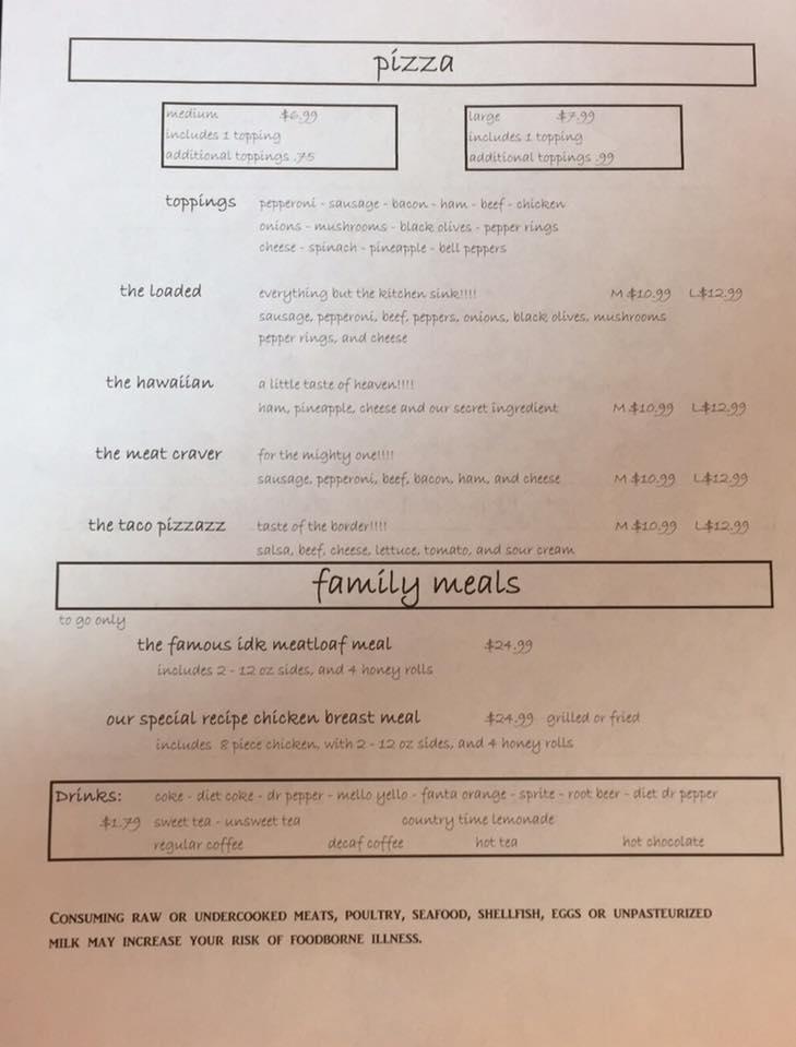 Menu at IDK Family Restaurant, Powderly