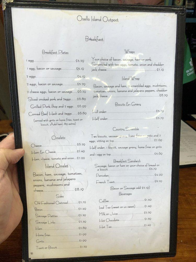 Menu at Island Outpost restaurant, USA, W Ozello Trail