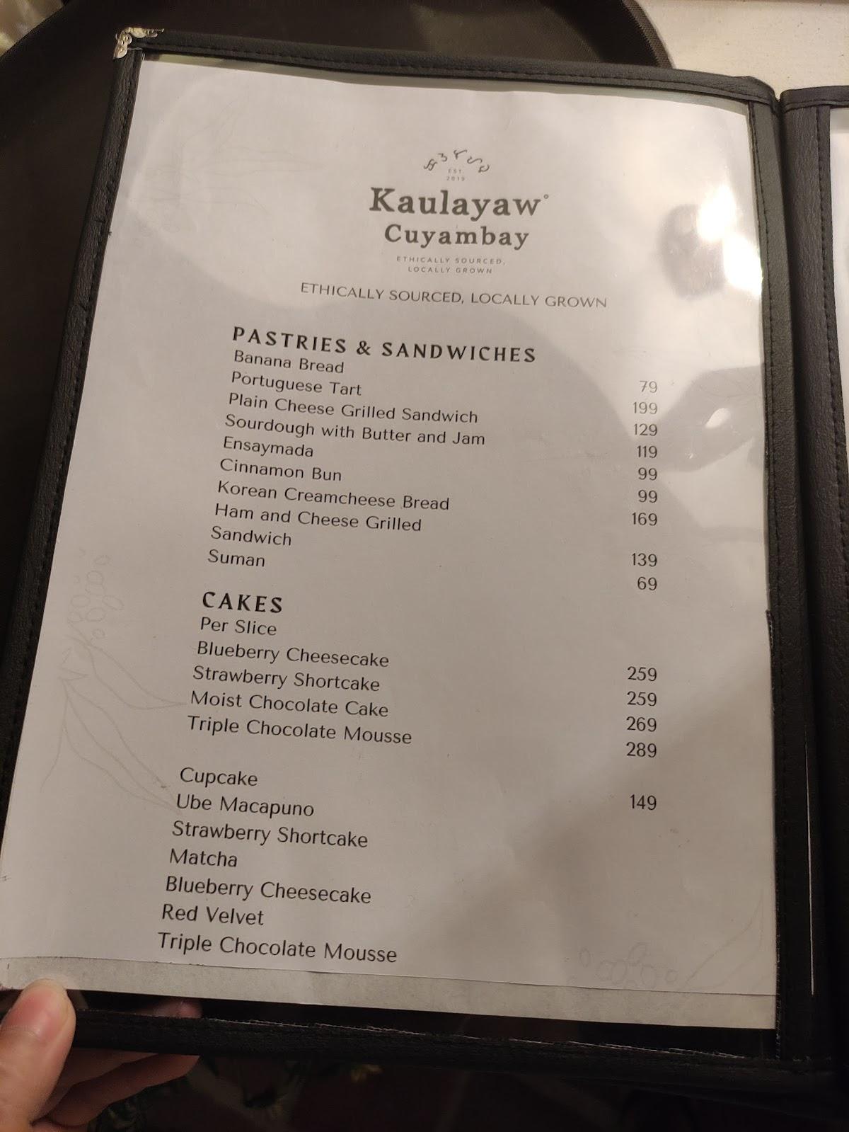 Menu at Kaulayaw at Cuyambay, Tanay
