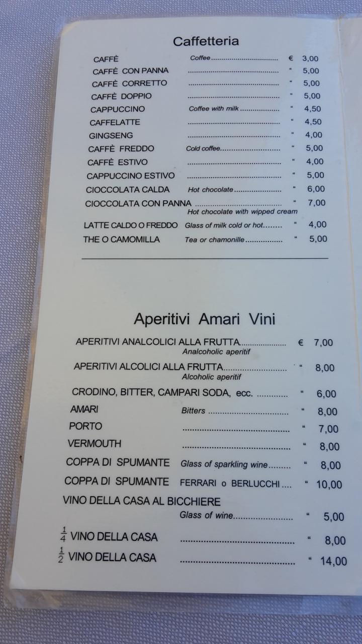Menu at La Terrazza pizzeria, Florence, Piazza della Repubblica
