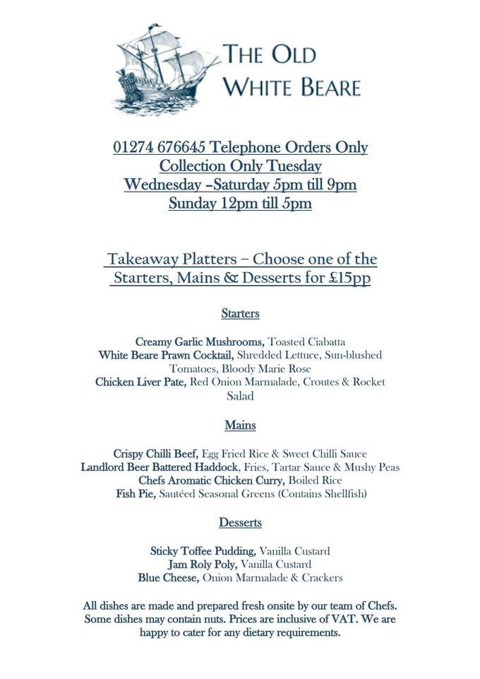 Menu at The Old White Beare Norwood Green pub & bar, Halifax