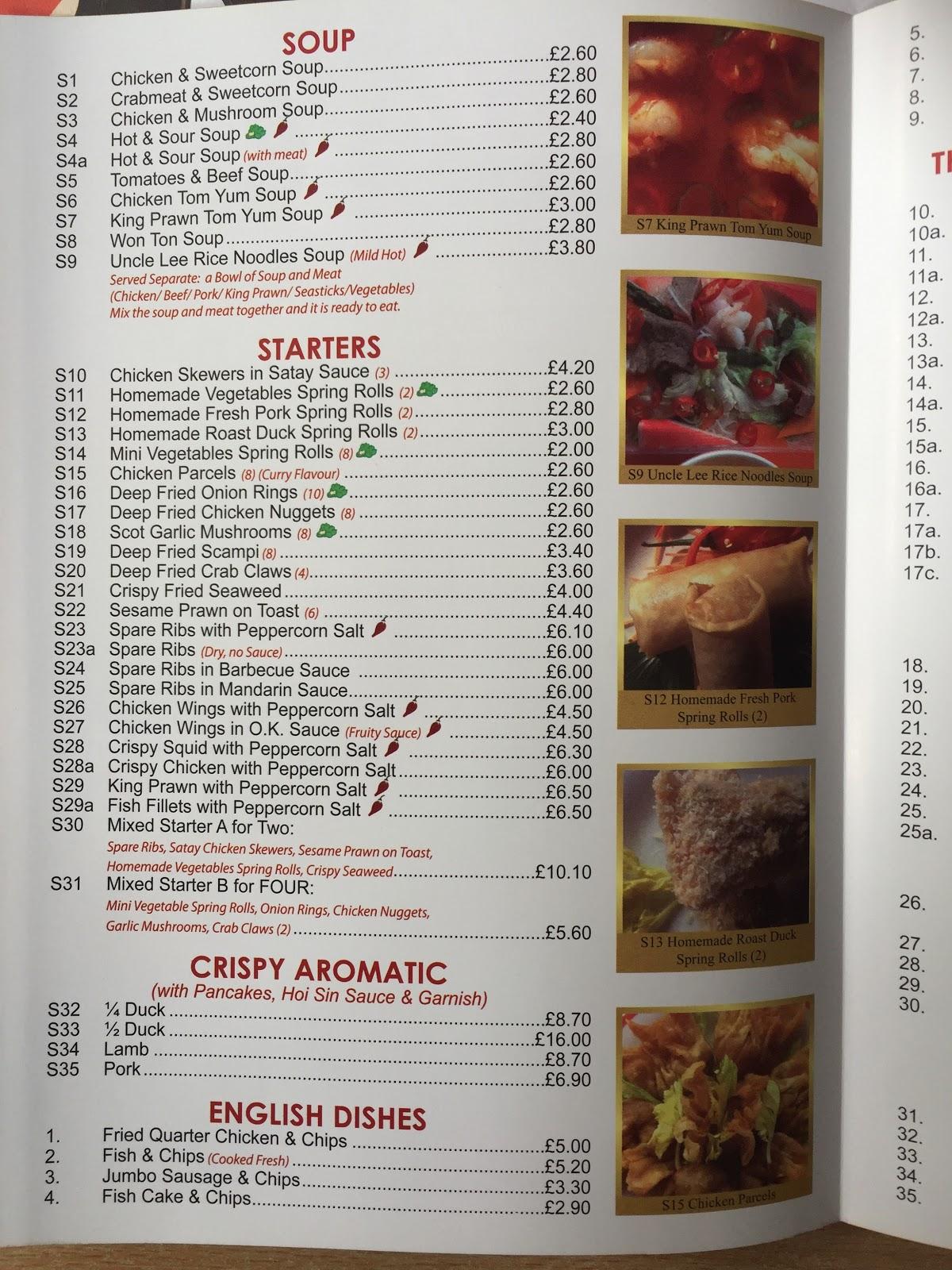 Menu at Uncle Lee restaurant, Bristol