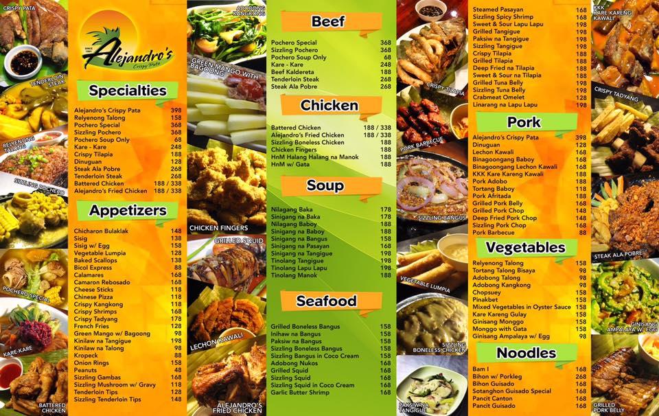 Menu at Alejandro's Crispy Pata pub & bar, Cebu City, Century Plaza Cebu