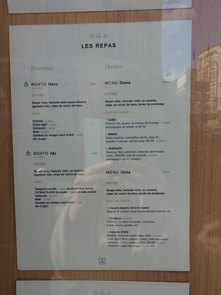 Menu au Izumi restaurant, Lille