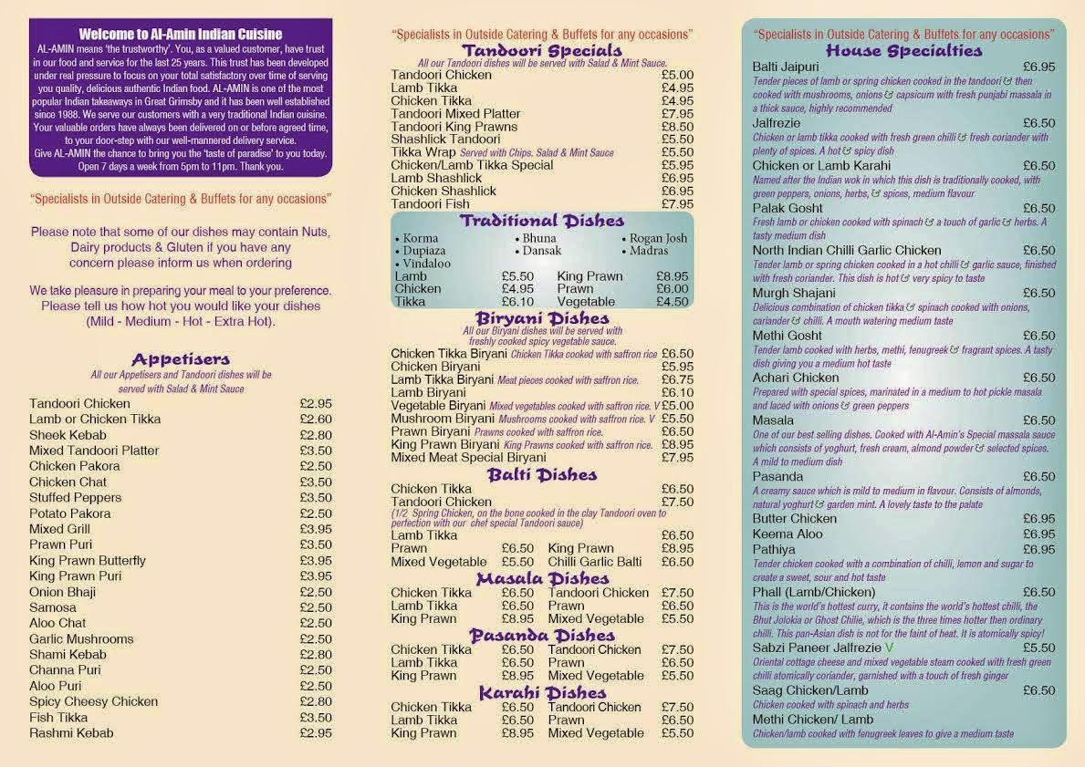 Menu at Al - Amin fast food, Grimsby