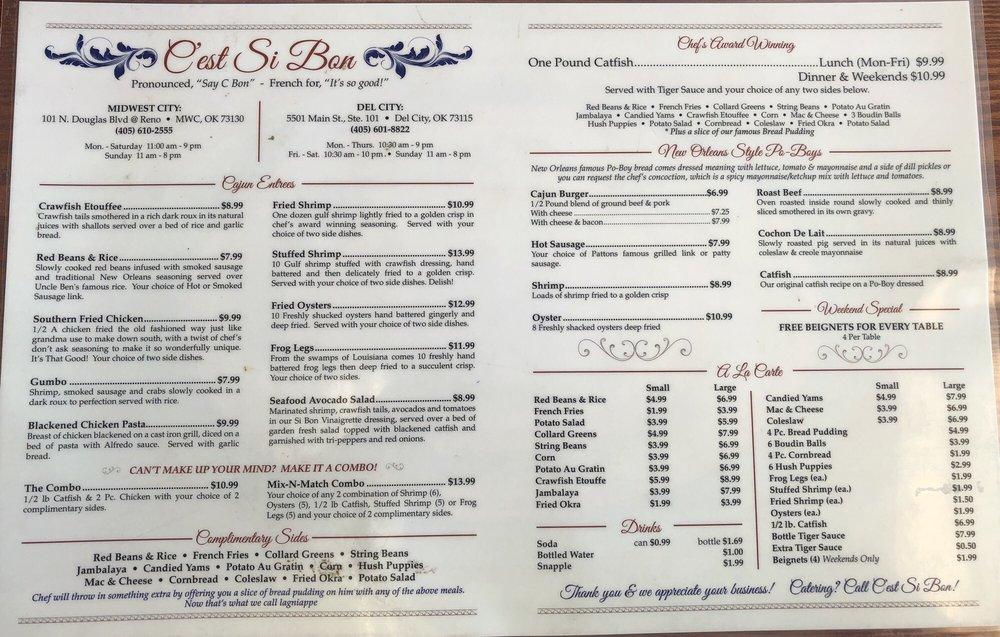 Menu at C'est Si Bon - Catfish and Po-Boys (Midwest City) restaurant ...