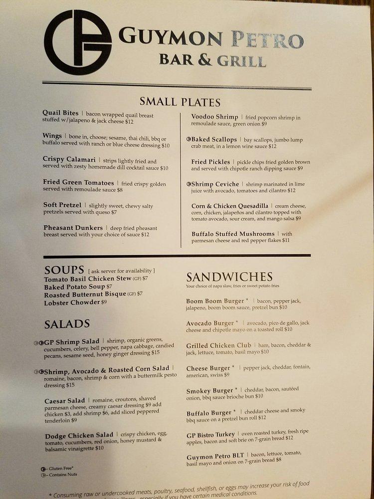 Menu at Guymon Petro pub & bar, Dodge City