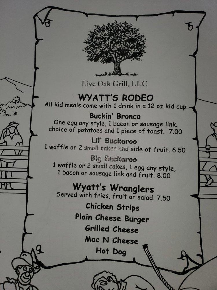 Carta del restaurante Live Oak Grill, Kelseyville
