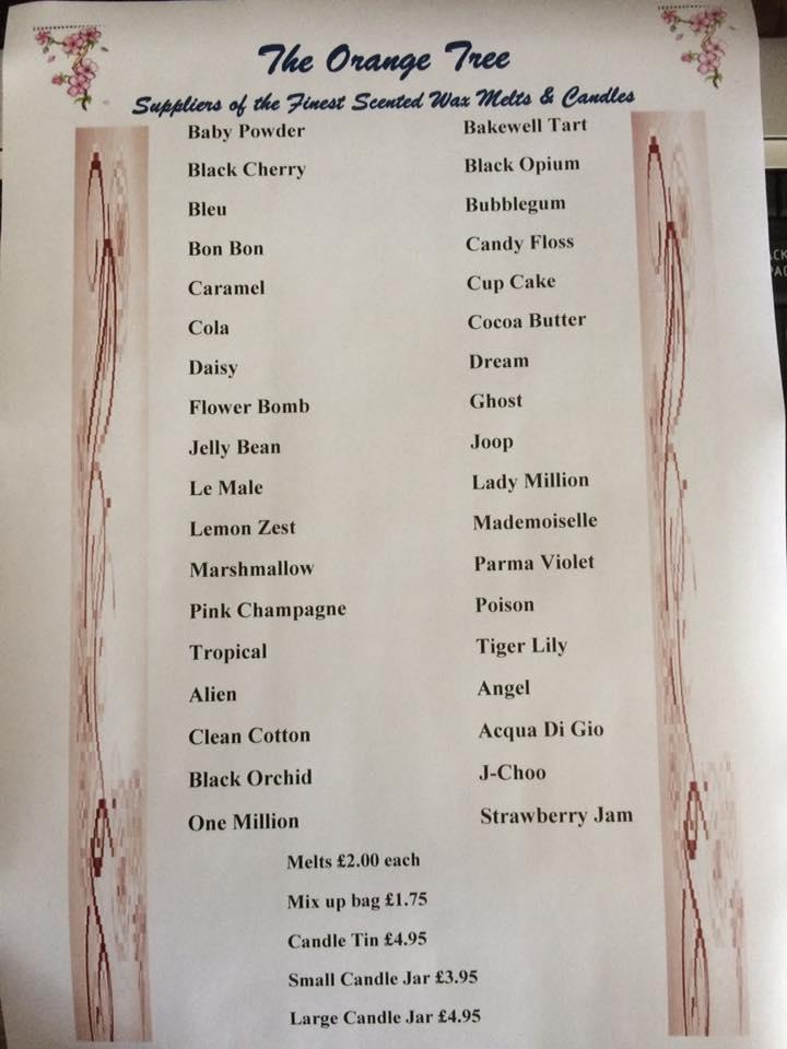 Menu at The Orange Tree, Fishguard