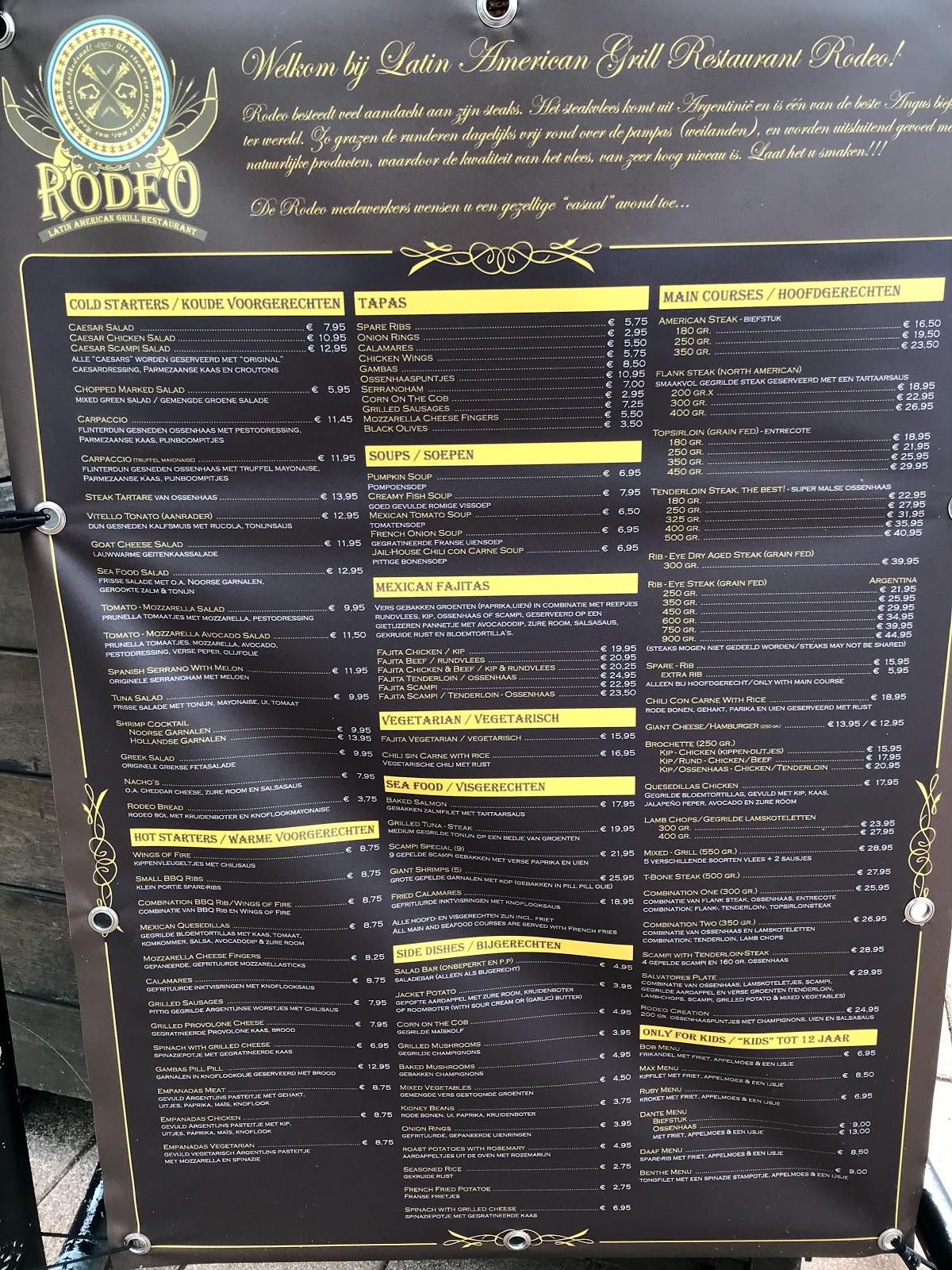 Menu at Rodeo Latin American Grill Restaurant, Rotterdam