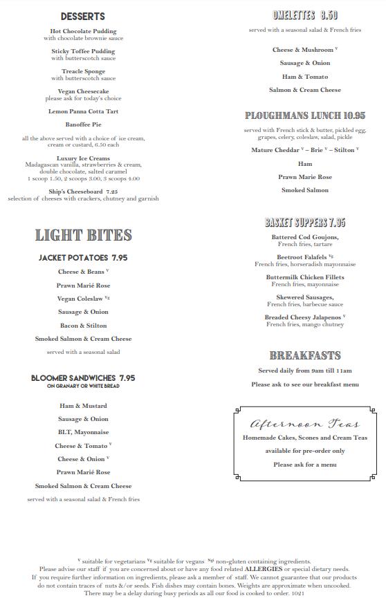 Menu at The Ship Hotel pub & bar, New Romney
