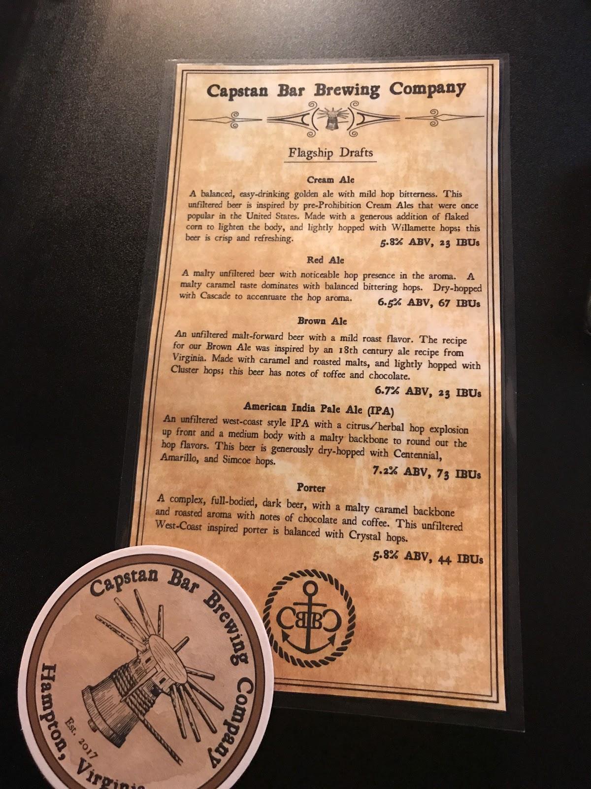 Menu at Capstan Bar Brewing Company, Hampton