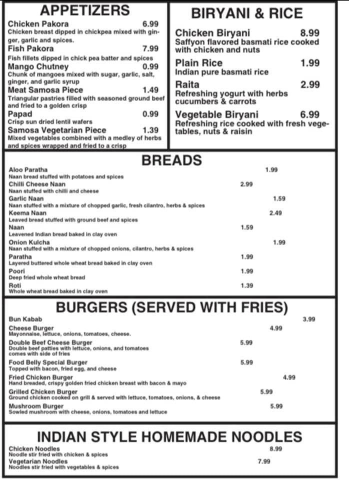 Menu at Food Belly pizzeria, Corsicana