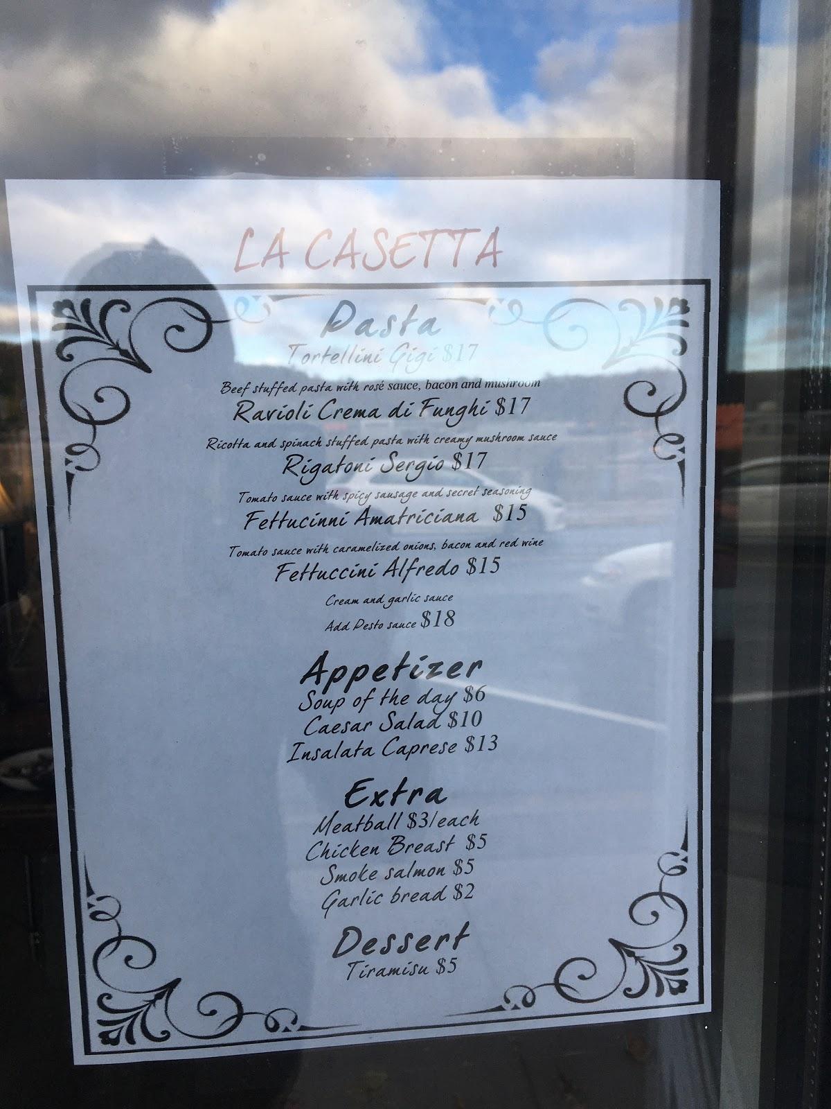 Menu at La Casetta restaurant, Bridgewater, 513 King St
