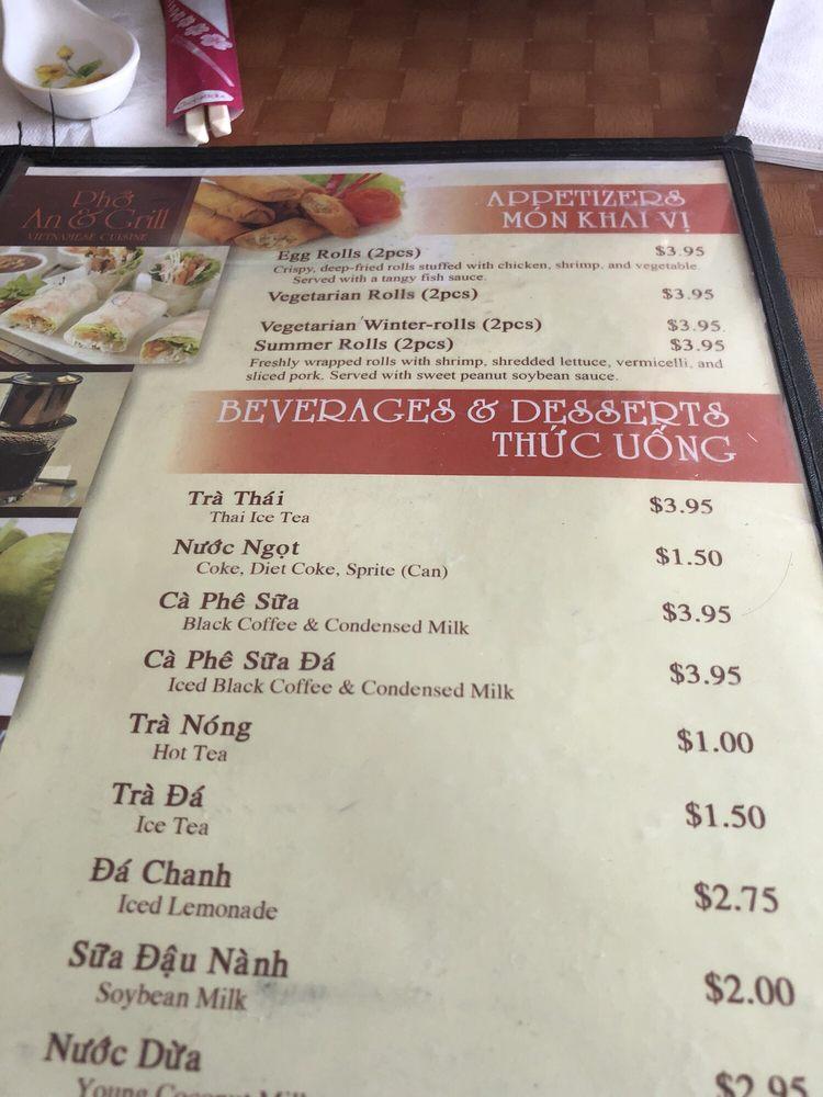Menu at Pho An & Grill restaurant, Aspen Hill