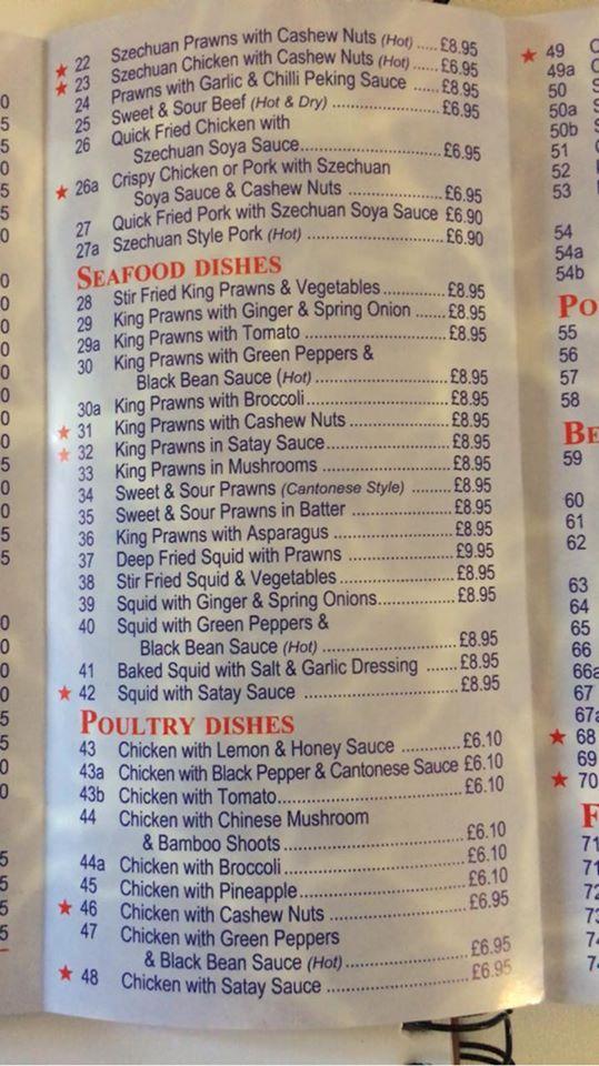 Menu at The Water Margin restaurant, Witney