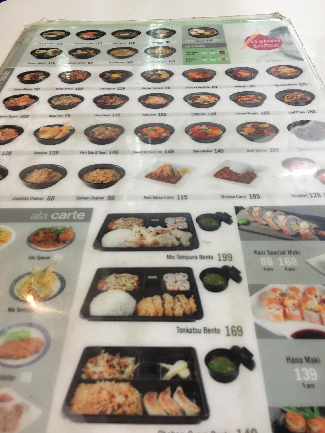 Menu at Asian Bites restaurant, Manila, Robinsons Place Manila