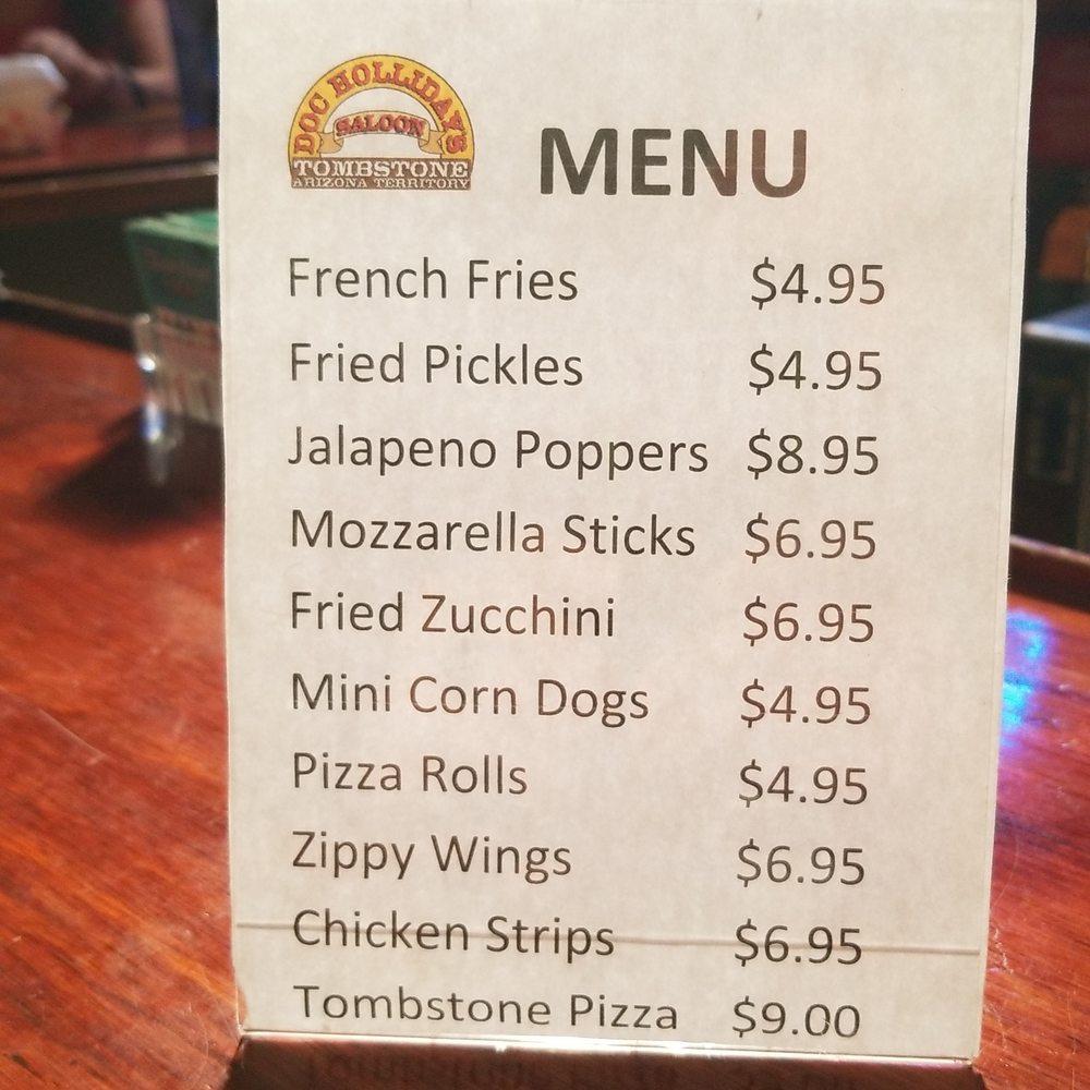 Menu at Doc Hollidays Saloon pub & bar, Tombstone