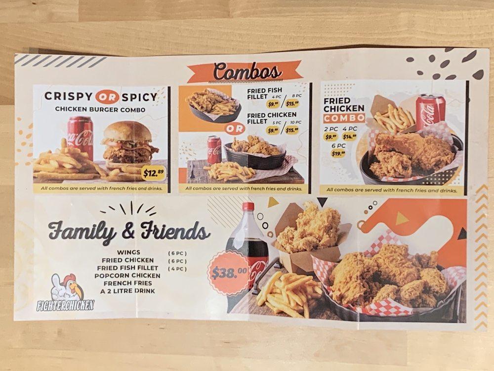 Menu at Fighter Chicken fast food, Vancouver, Granville St