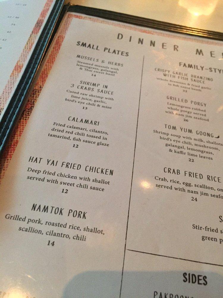 Menu at Fish Cheeks restaurant, New York City, 55 Bond St