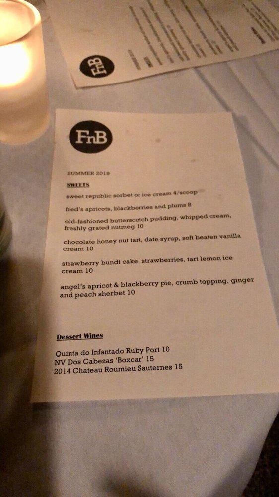 Menu at FnB Restaurant, Scottsdale