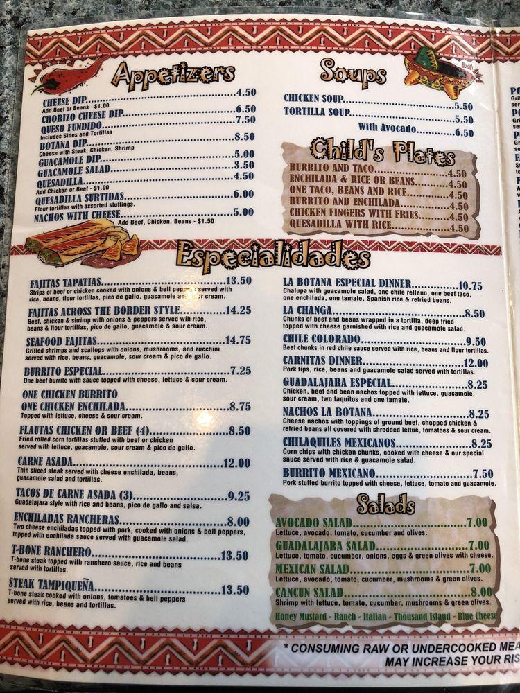 Menu at La Botana Tex Mex Restaurant, Atlanta