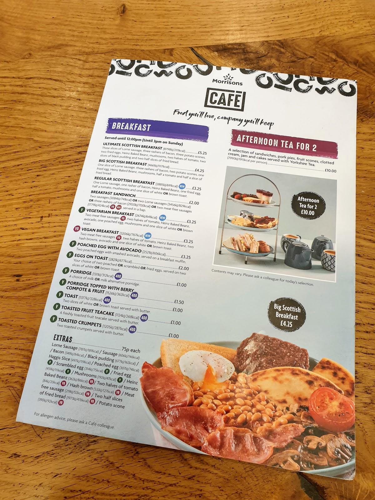Menu at Morrisons Cafe, Largs