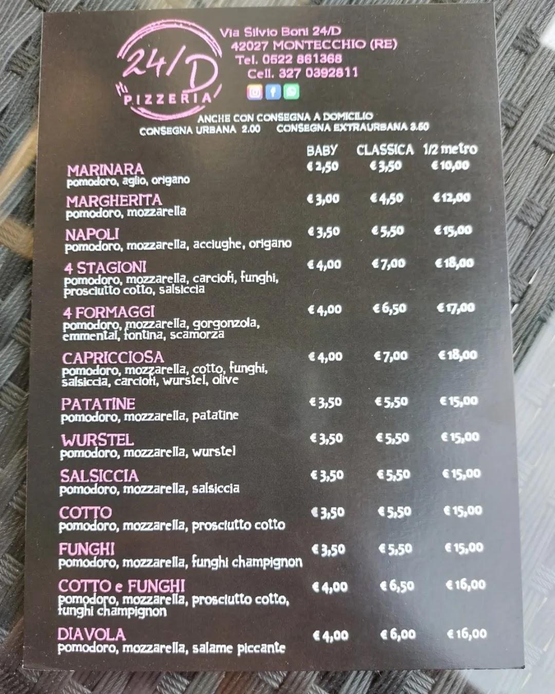 Menu da Pizzeria 24/D, Montecchio Emilia