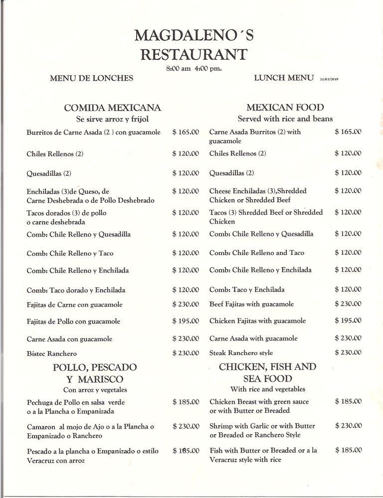 Menu at Restaurant Magdaleno's, Primo Tapia
