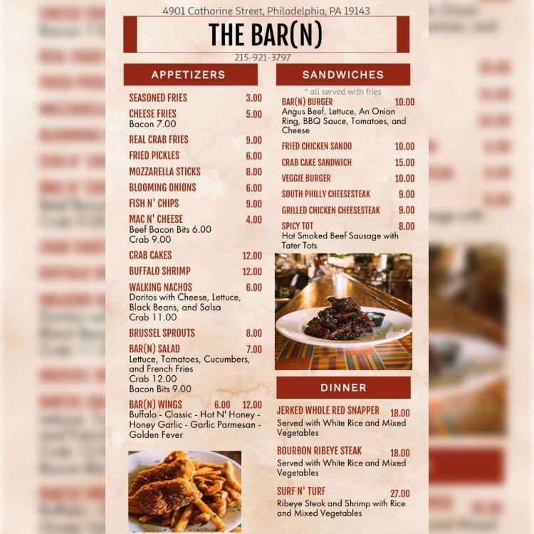 Menu at The Barn, Philadelphia, Catharine St