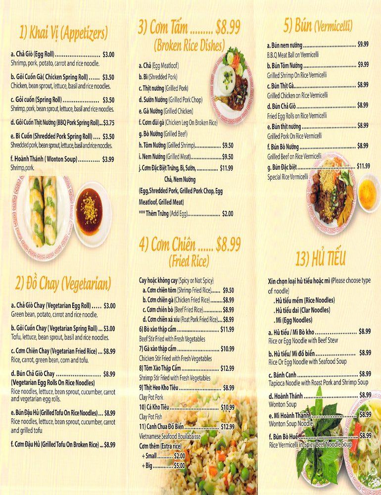 Menu at Viet Huong Restaurant, Richmond