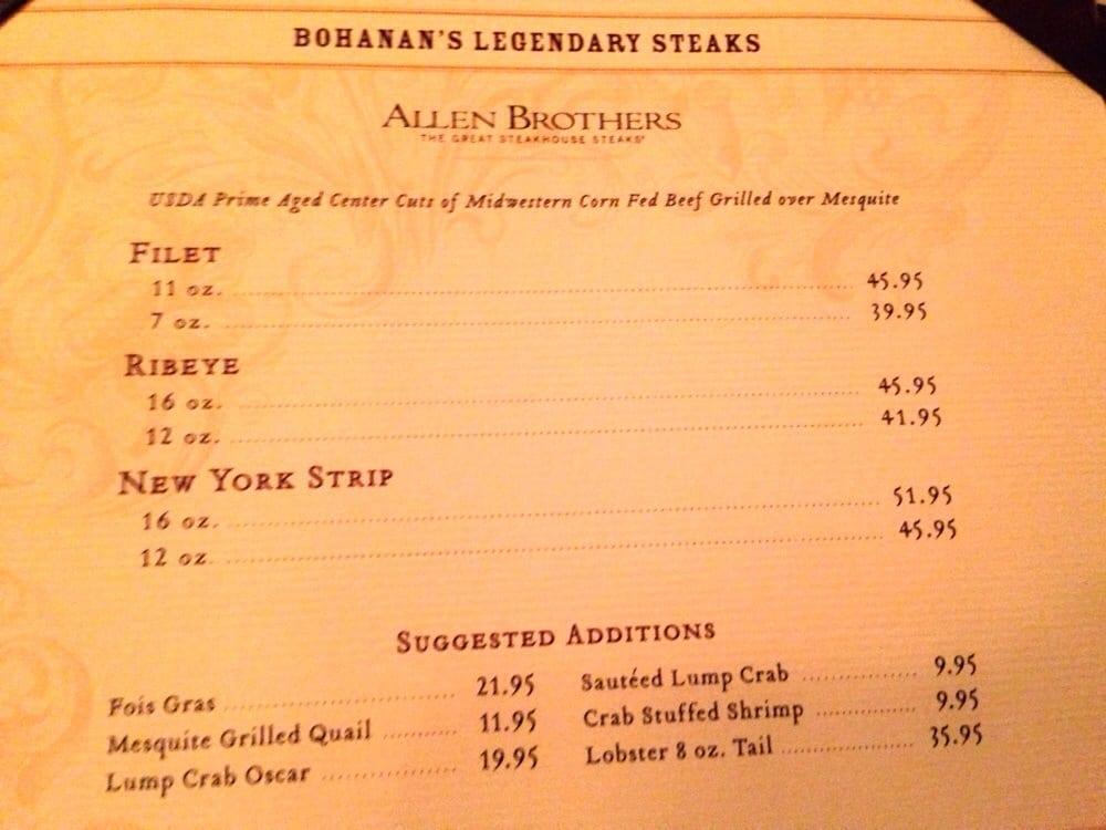 Menu at Bohanan's Prime Steaks and Seafood pub & bar, San Antonio