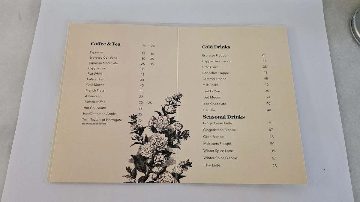 Menu at Granita Cairo cafeteria, Cairo