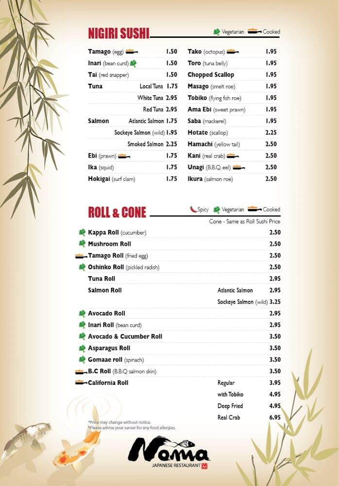 Menu at Noma Sushi Japanese Restaurant, Langley Township, Willoughby ...