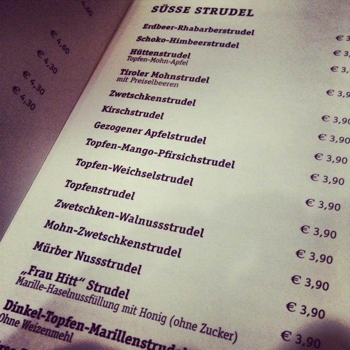 Menu at Strudel Cafe Kroll, Innsbruck