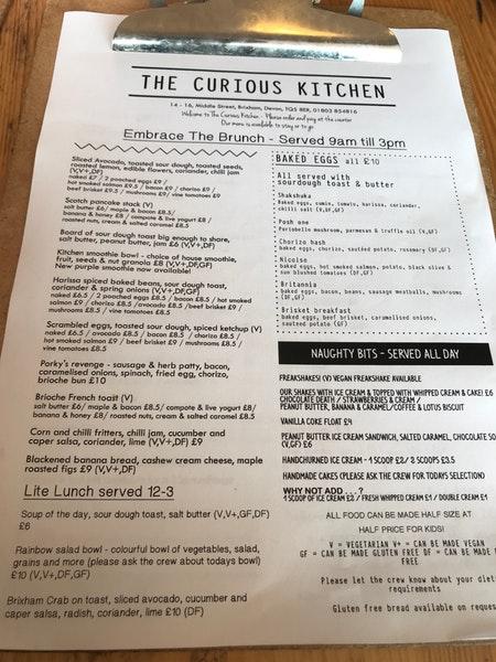 Menu at The Curious Kitchen cafe, Brixham