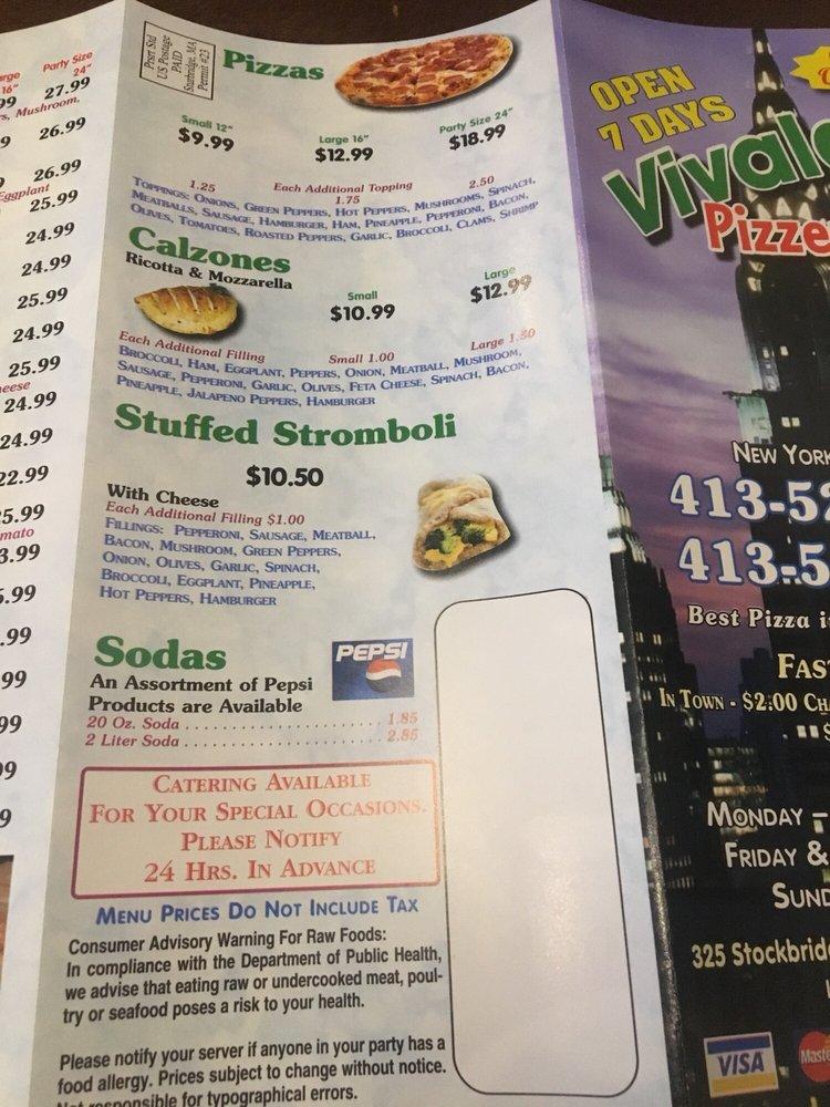 Menu at vivaldi's pizzeria, Great Barrington