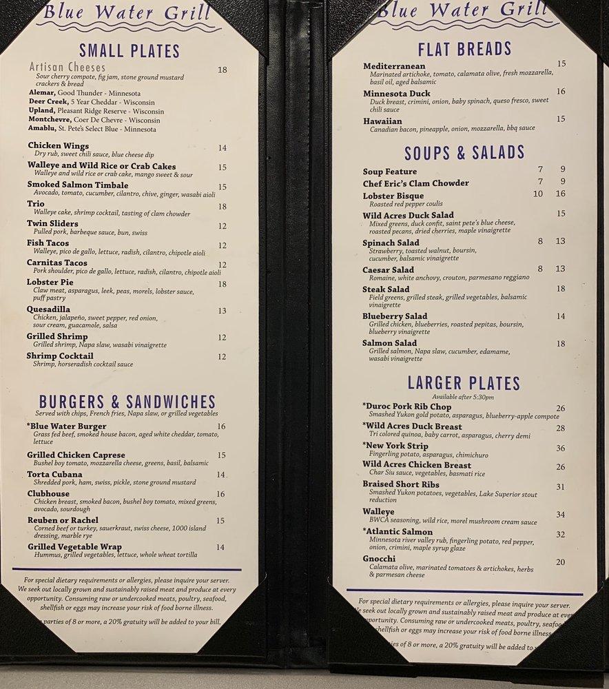 Menu at Blue Water Grill pub & bar, Bloomington