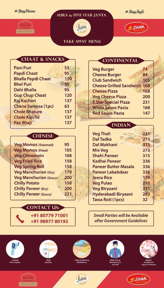 Menu at Five Star Premium Aura Restaurant, Saharanpur