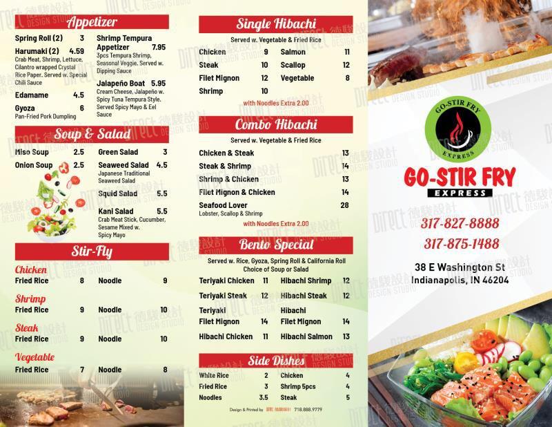 Menu at Go Stir Fry restaurant, Indianapolis