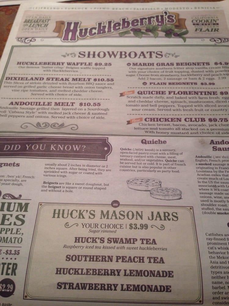 Menu at Huckleberry's restaurant, Fairfield, Travis Blvd B