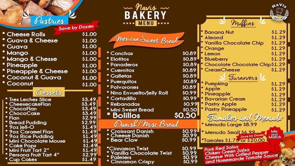 Menu at NaVis Bakery, Rosemead