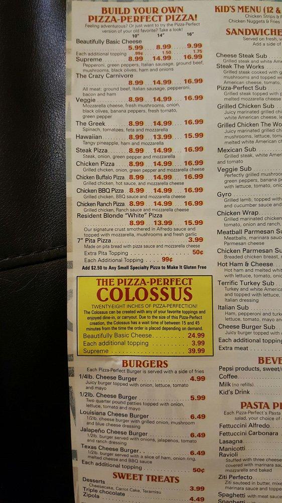 Menu at Pizza Perfect On Main restaurant, Marion